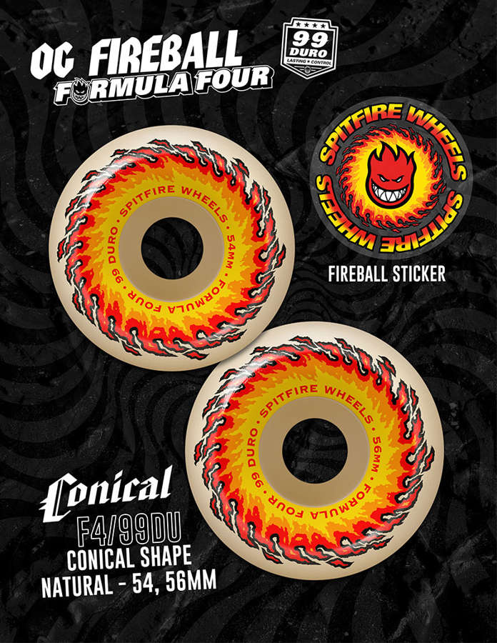 Spitfire Wheels Formula Four OG Fireball Conical 99DU 54 mm wheels