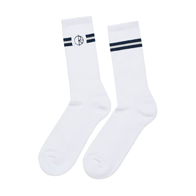 POLAR SKATE CO. SOCKS STROKE LOGO SOCKS (WHITE / NAVY)